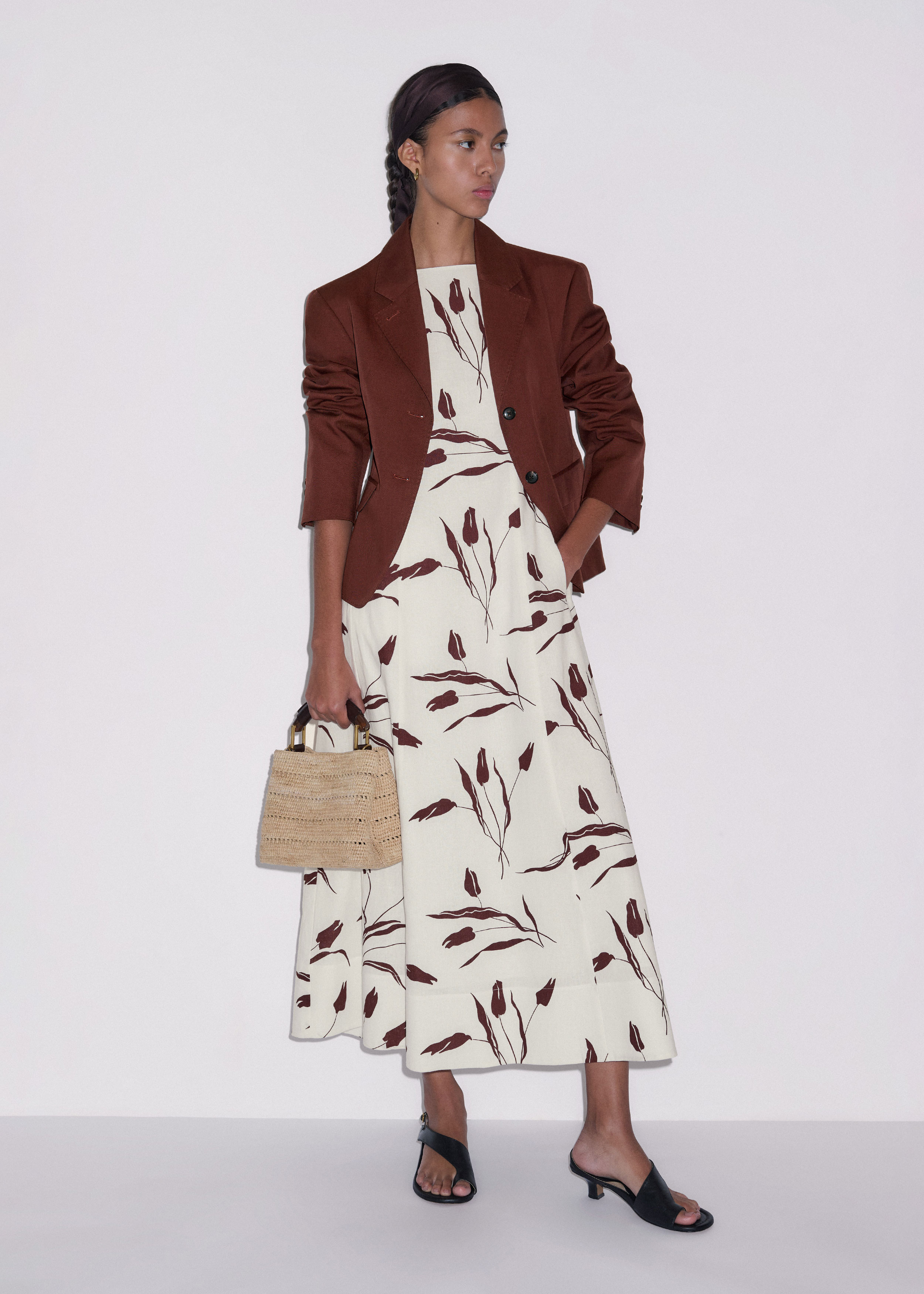 ME+EM Crease-Less Linen Modern Tulips Print Maxi Dress